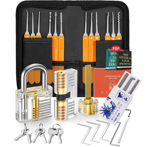17 Piece Lock Pick Set with 3 Transparent Training Locks 5 Piece Credit ...
